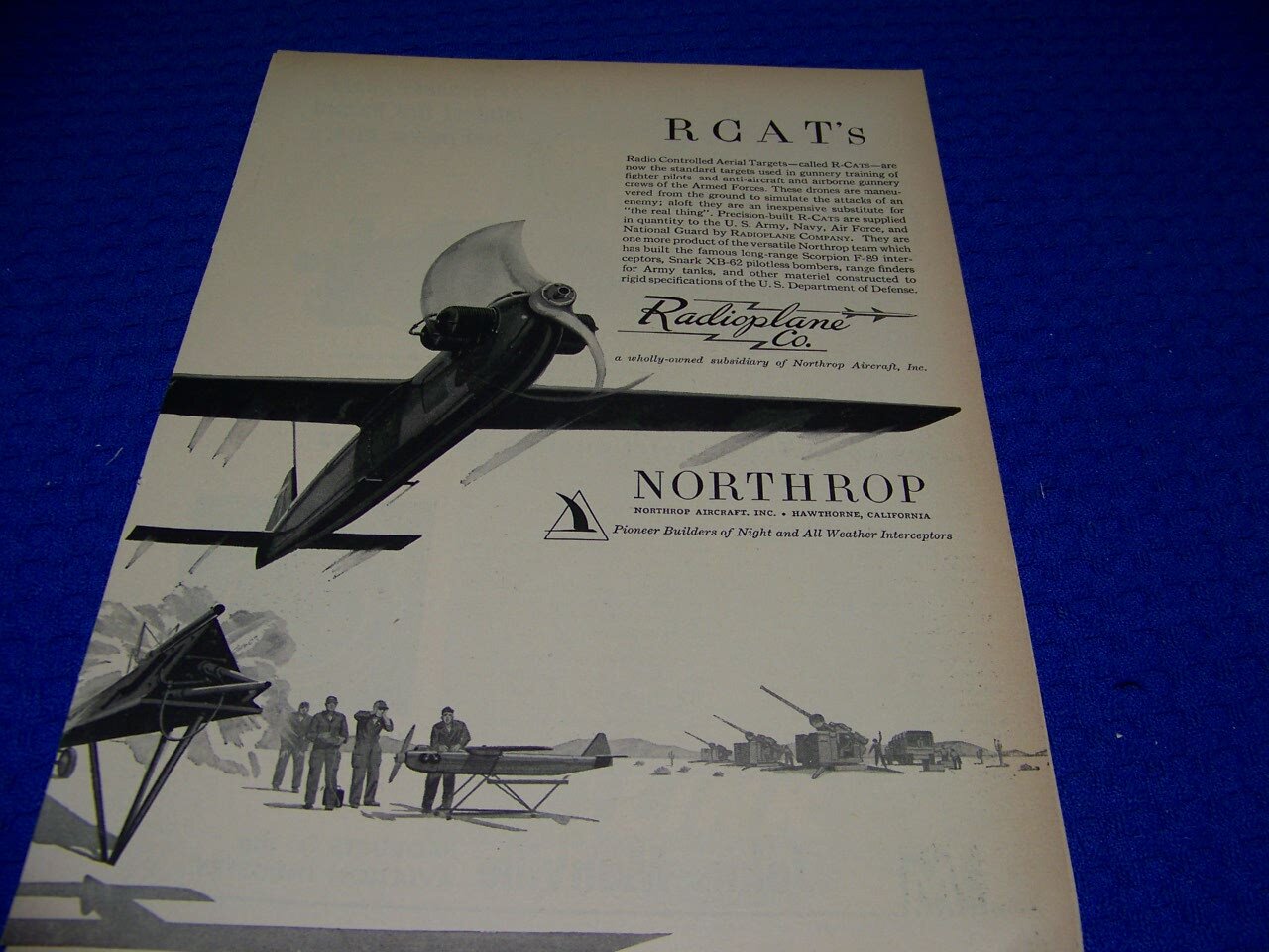 1954 NORTHROP RADIOPLANE CO. "RCAT'S.." 1-PAGE ORIGINAL SALES AD (709FF ...