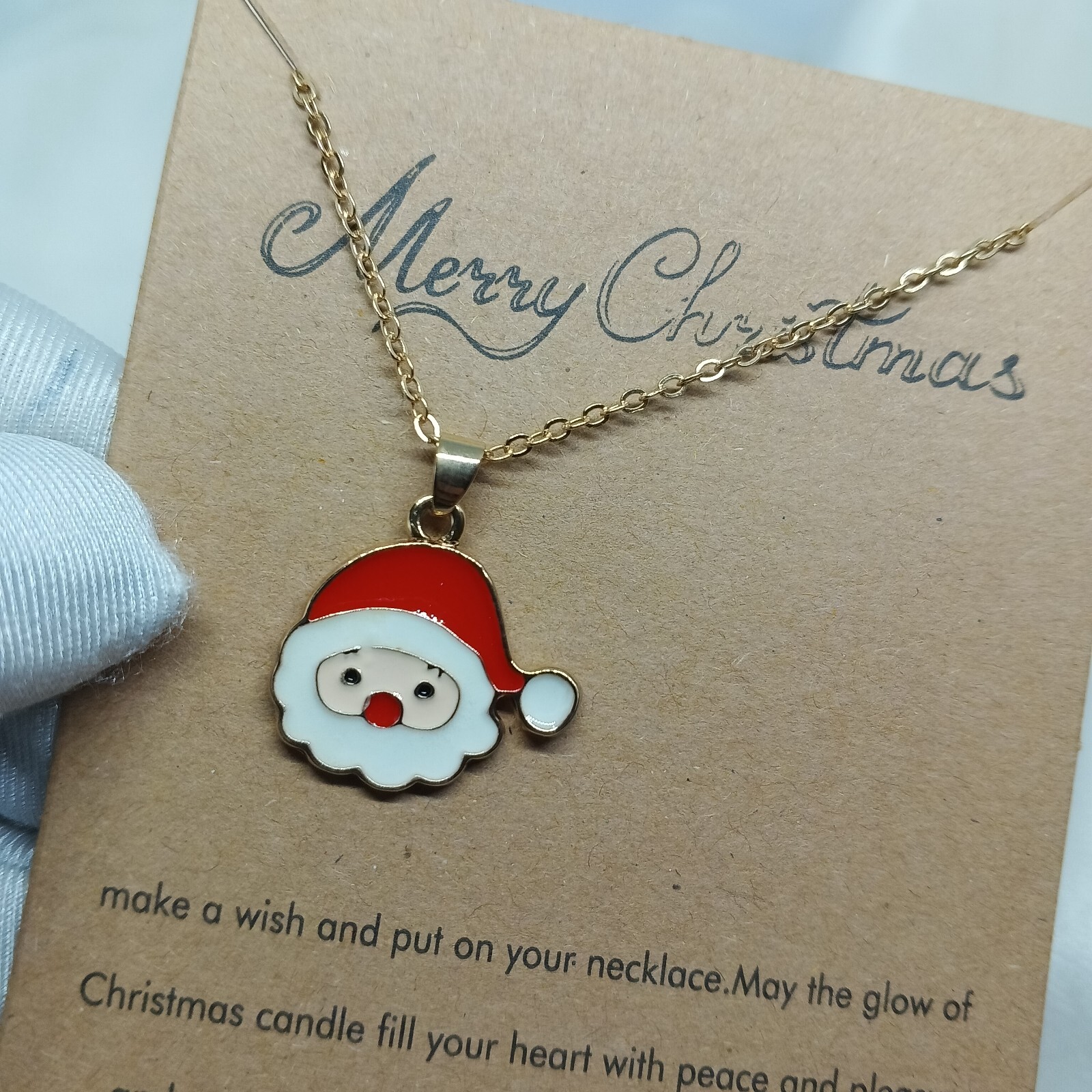 Christmas Necklace Santa Pendant Enamel Chain Link Gold Plated Fashion ...