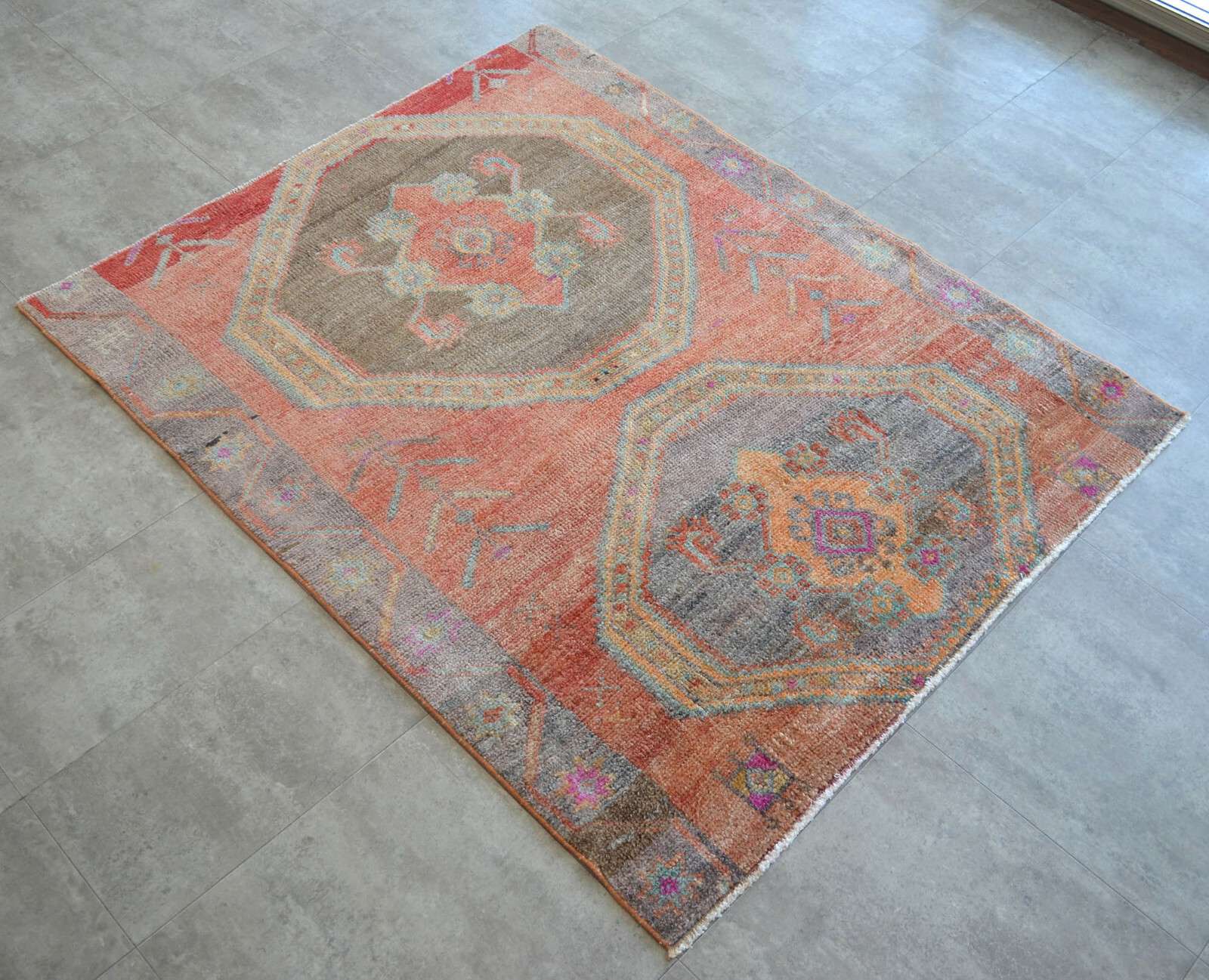 5x6 Rug Turkish Rug Hand Konotted Boho Style Area Rug Fragment Actual ...