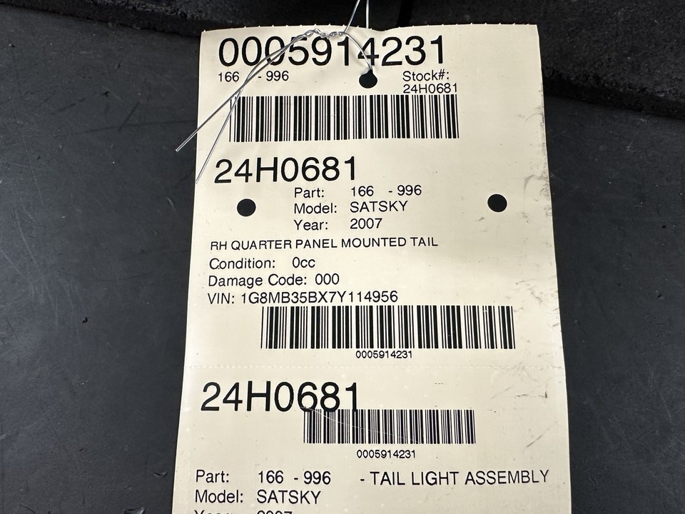 07-10 SATURN SKY PASSENGER RH QUARTER PANEL MOUNTED TAIL LIGHT STOP ...