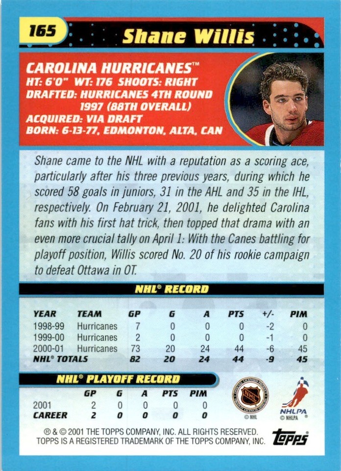 2001 Topps #165 Shane Willis Excellent | eBay