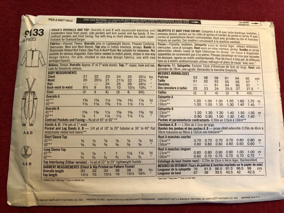 🌹SIMPLICITY #9133-CHILDS "BIRCH STREET CLOTHING" OVERALLS & TOP PATTERN ...