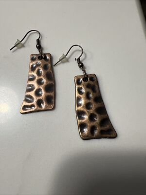 Brown Copper Tone Metal Natural Dangling Rectangle Pendant Pierced Earring | eBay
