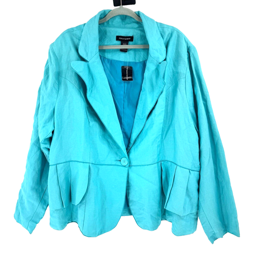 Ashley Stewart Linen Blazer Women's 22 Turquoise Office Career Wear ...