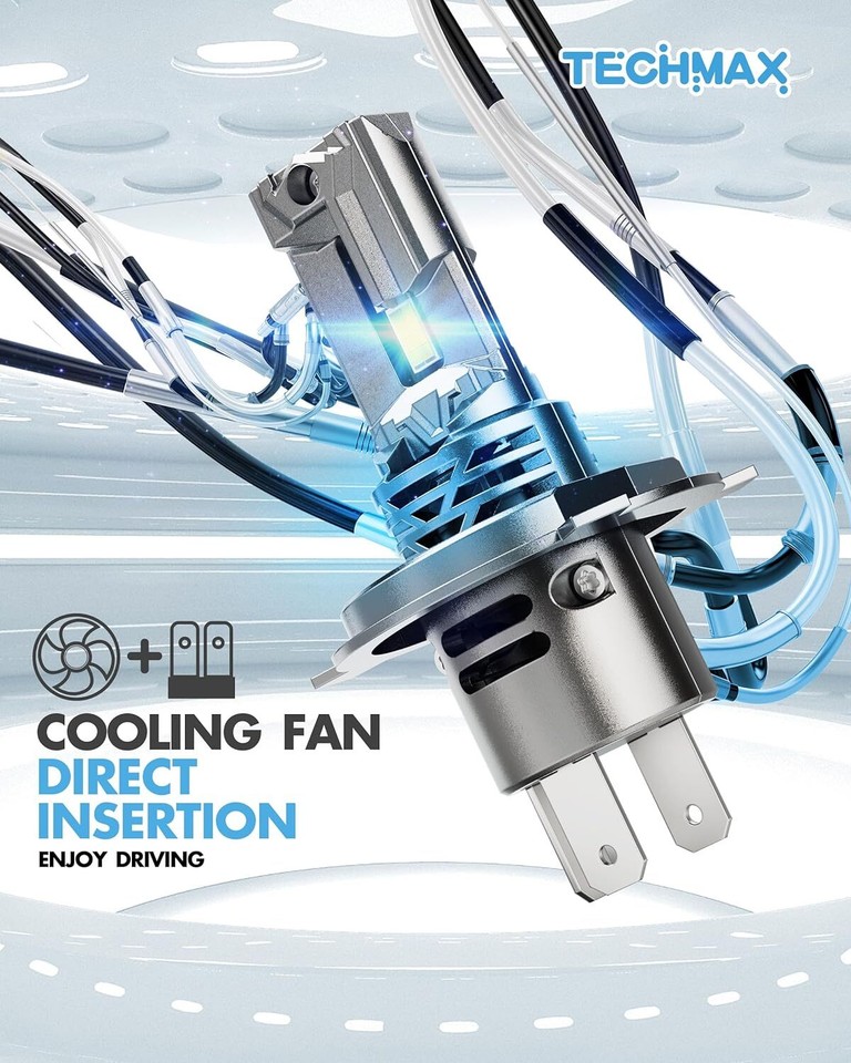 TECHMAX H4 LED Bulbs, 23000LM 110W 600% Super Brighter 6500K Cool White ...