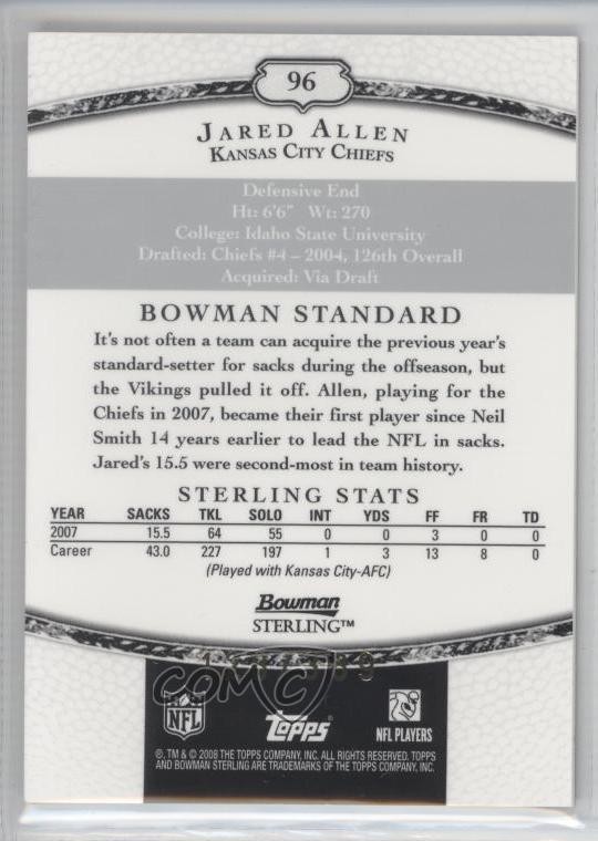 2008 Bowman Sterling /389 Jared Allen #96 | eBay