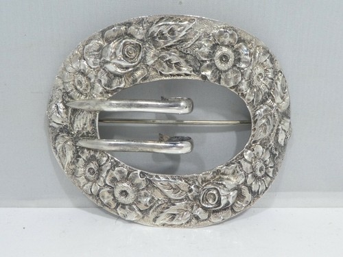 LARGEST ANTIQUE STIEFF STERLING SILVER ROSE PATTERN SILVER BUCKLE PIN ...