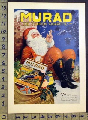 1920 CHRISTMAS SANTA CLAUS MURAD CIGARETTE SMOKE TOBACCO TOBACCIANA AD ...