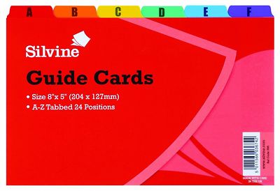 Silvine Guide Cards Large 8x5" A-Z Coloured Tabs 24 Positions Dividers ...