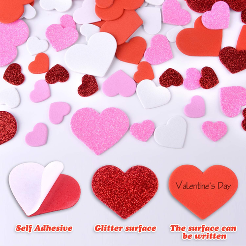 300 Pcs Valentine'S Day Heart Foam Stickers Self Adhesive Mixed Color ...
