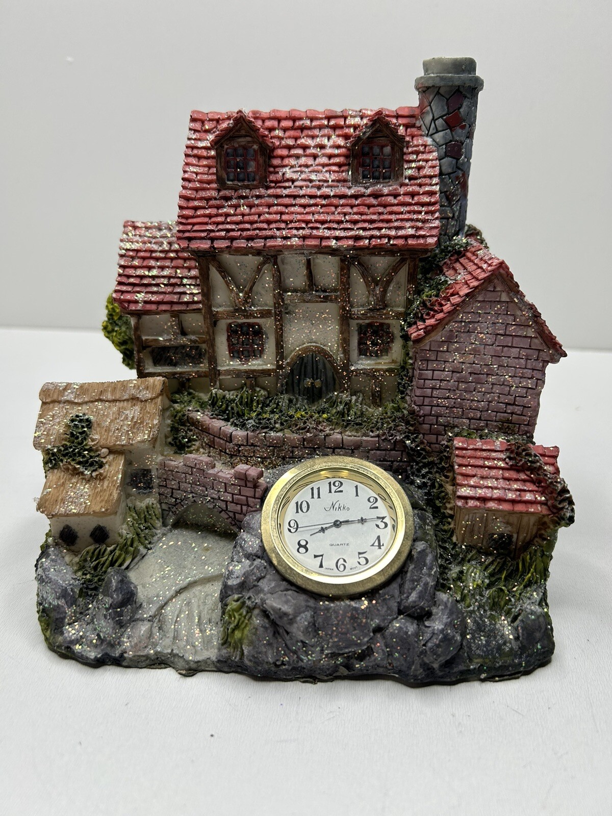 Vintage Mantel Clock Cottage Figurine Nikko Quartz Working Includes New ...