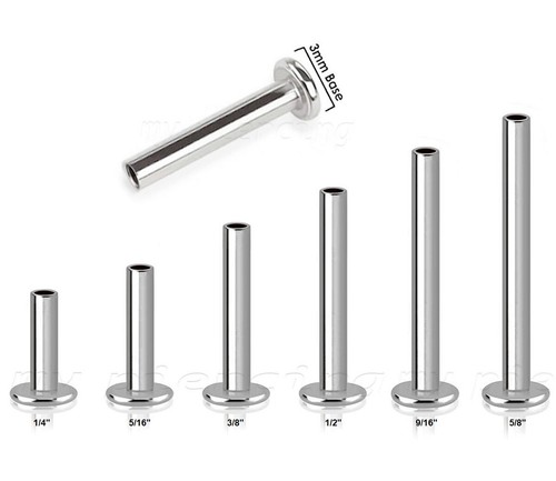 14G 3mm Base Internally Threaded Replacement Labret Post 1/4"-5/8" | eBay