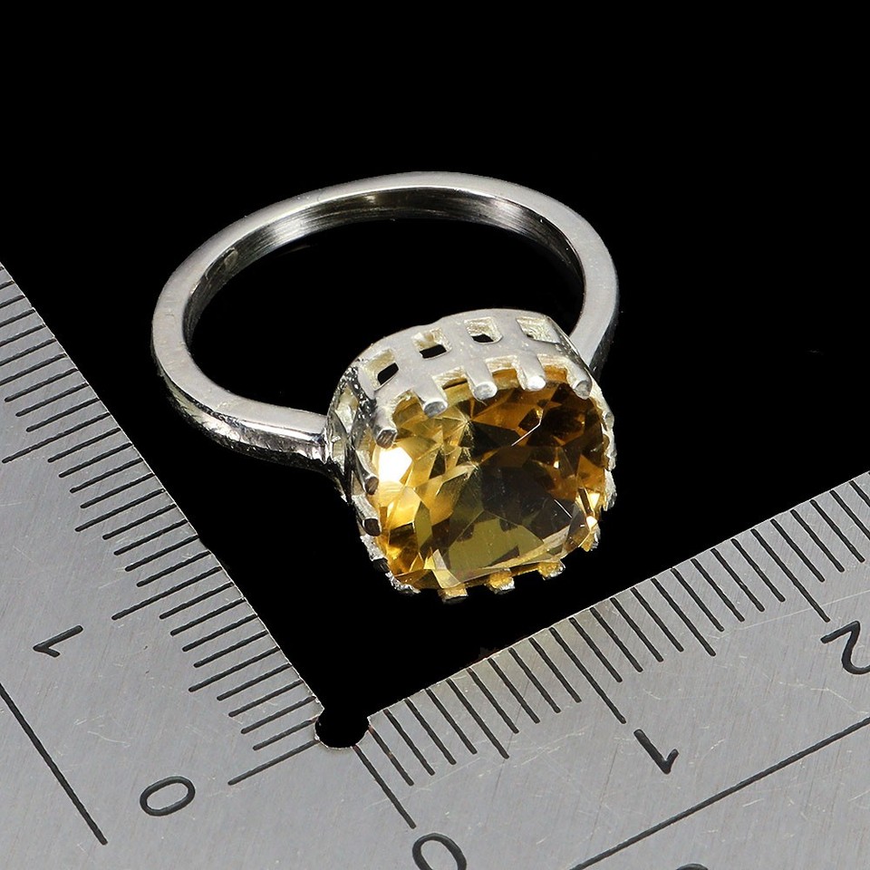 925 Sterling Silver Ring Cushion Citrine 10mm Natural Gemstone Jewelry ...
