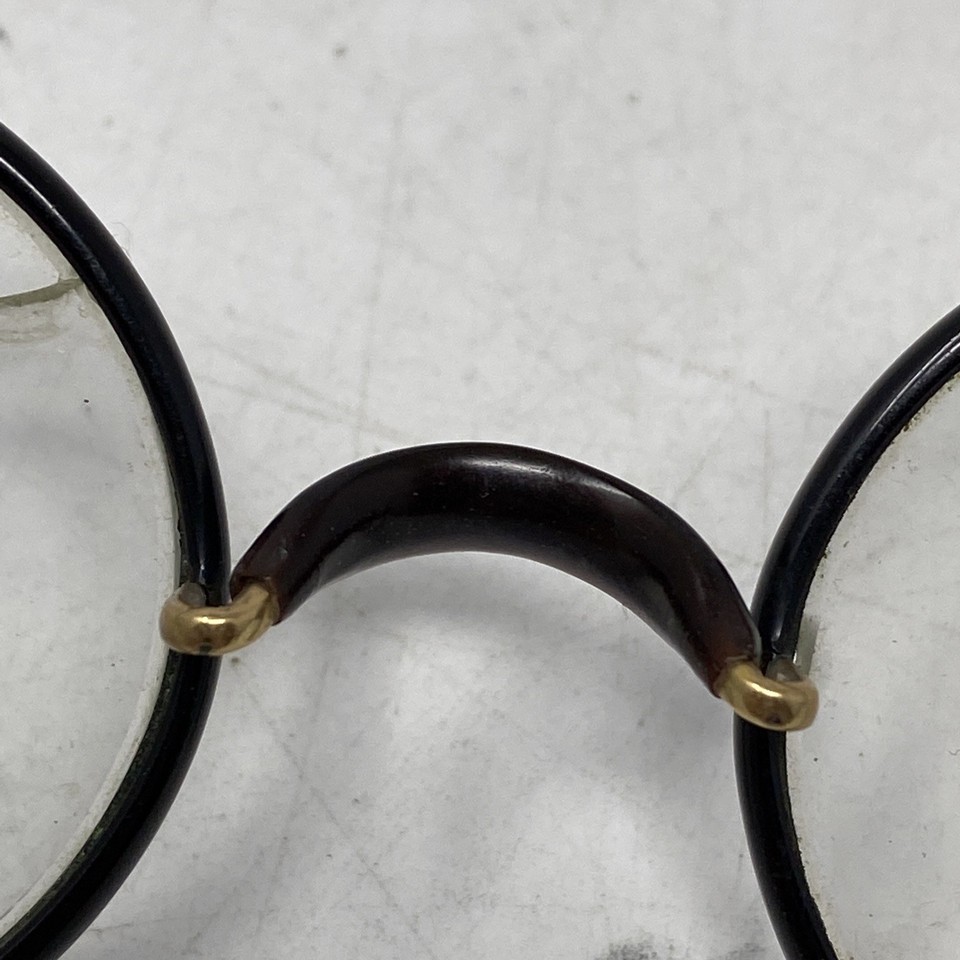 Vintage Round Frame Eyeglasses Wire Ornate No-Slip Black Cracked ...