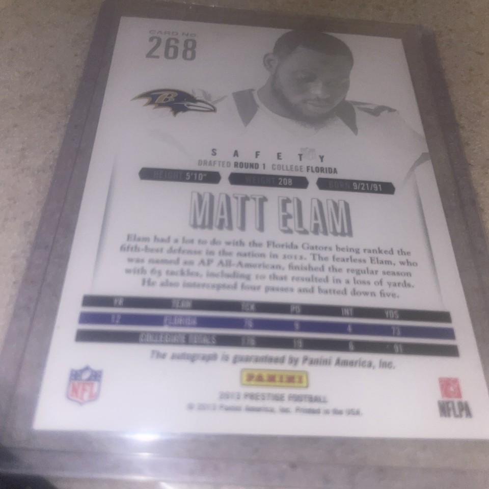 2013 Panini Prestige Extra Points Red Signatures Matt Elam #268 Rookie ...