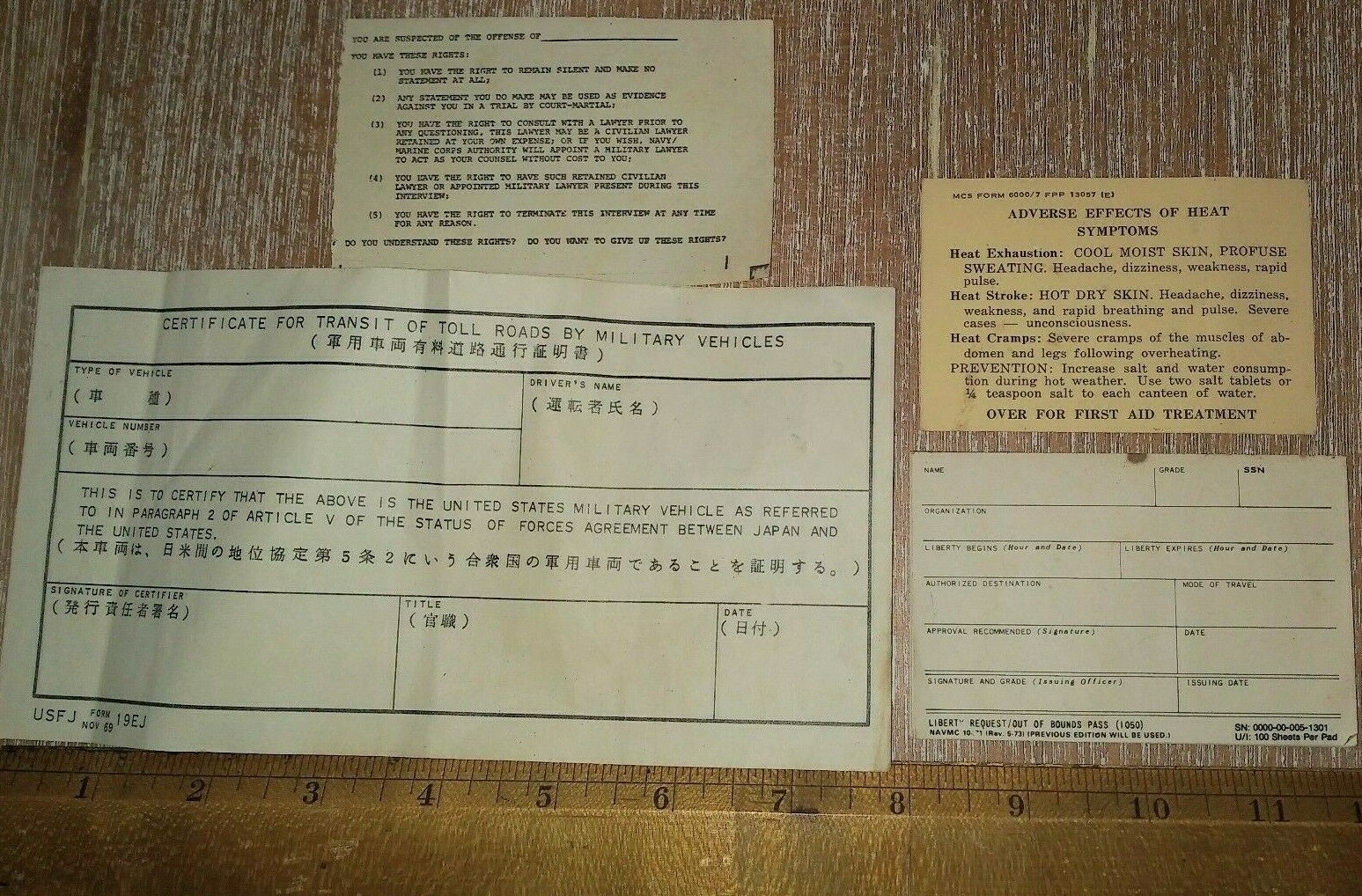 Vintage Lot Military forms USMC Liberty Req US Forces Japan transit etc ...