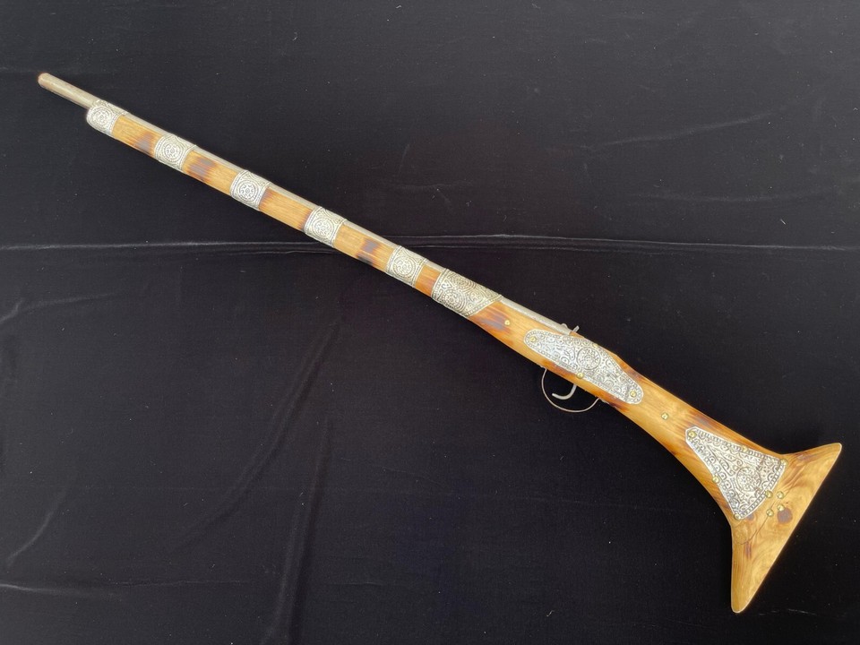 Vintage Moroccan Berber Gun Flintlock Handcrafted Rifle Silver & Wood ...