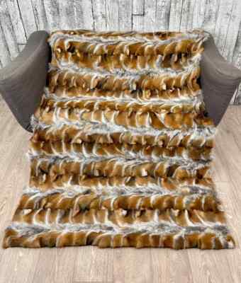 Luxury red fox patchwork fur blanket throw rug. Real fur blanket rug | eBay