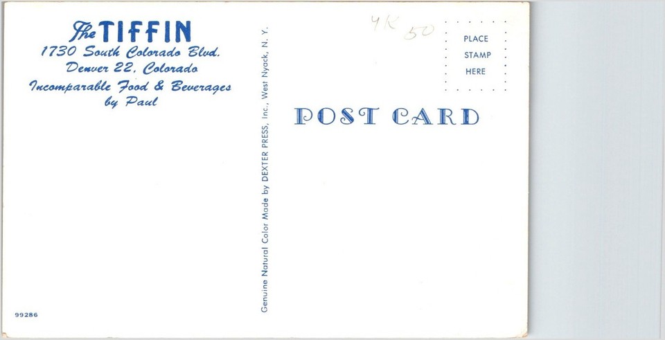 Denver Tiffin Restaurant 1960s Postcard Dexter Color Mid Century Modern ...