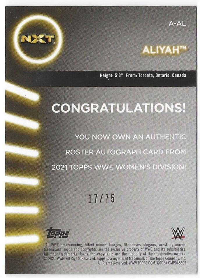 2021 Topps WWE Women's Division Aliyah Autograph Card /75 | eBay