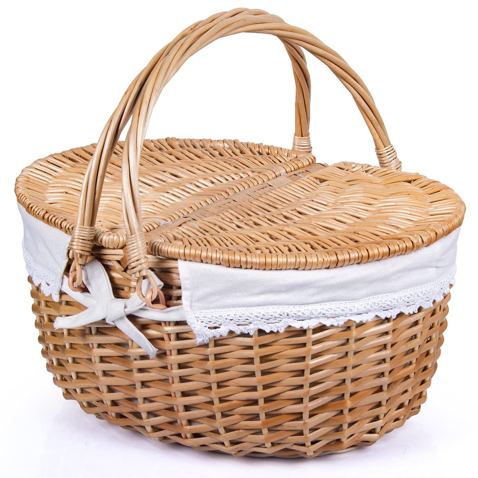 Wicker Picnic Basket with Lid and Handle Sturdy Woven Body with ...