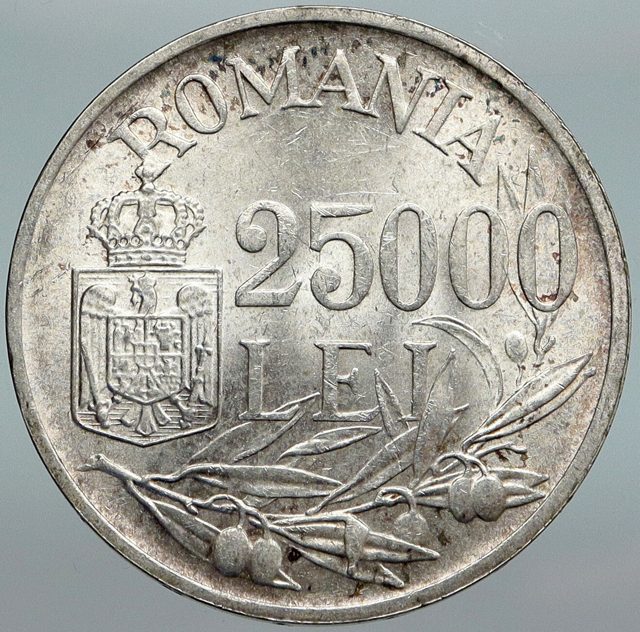 1946 ROMANIA King Michael I Shield Genuine Silver 25000 Lei Romanian ...