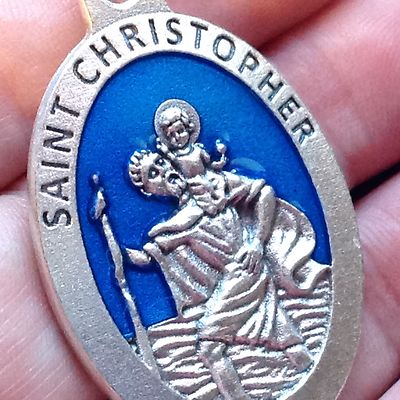 Rare Custom St CHRISTOPHER Religious Key Chain Key Ring ENAMEL Saint ...