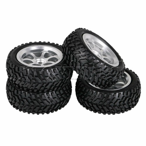 4 Black Rubber Tires & 4 Aluminum Alloy Wheel Rims RC 1:10 Rally Car | eBay