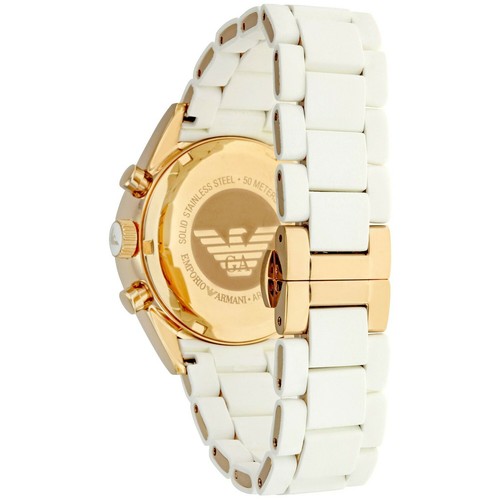 NEW AR5920 EMPORIO ARMANI SILICONE ROSE GOLD WHITE DIAL LADIES WATCH ...