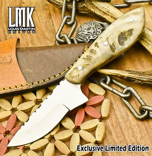 LMK Hand Crafted Skinner Knife 440C Steel Ram's Horn Hunter Veterans ...