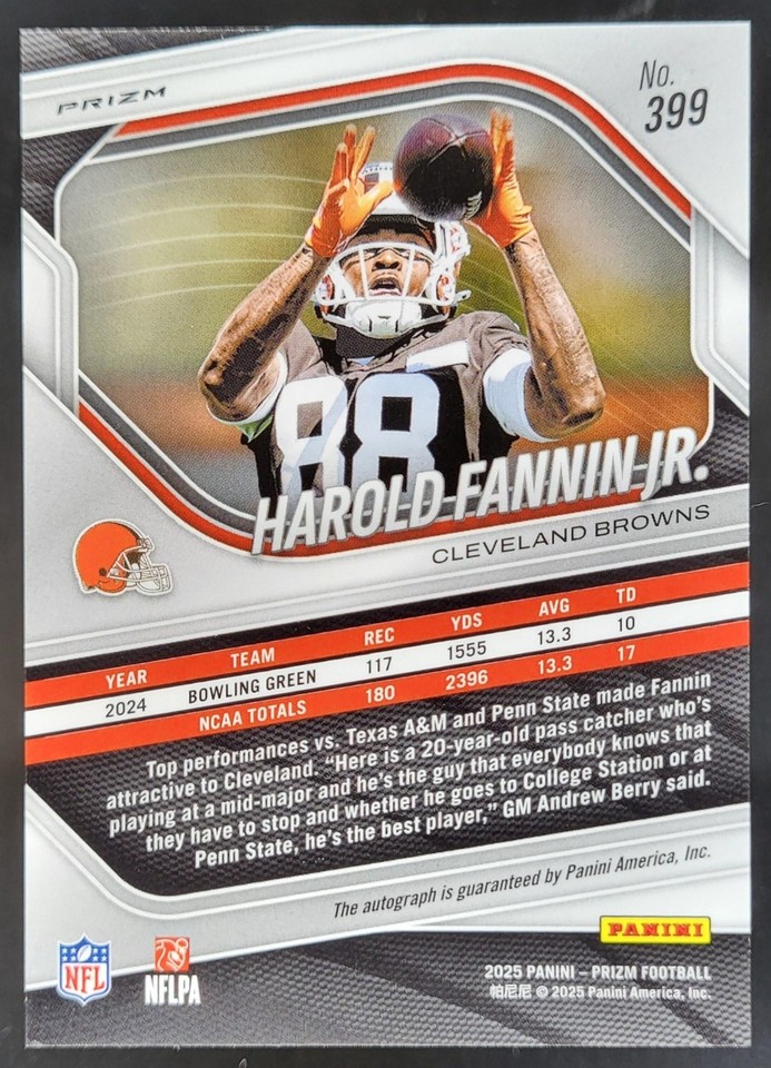 2025 Panini Prizm Harold Fannin Jr. Rookie Auto Silver RC Browns DD5 | eBay