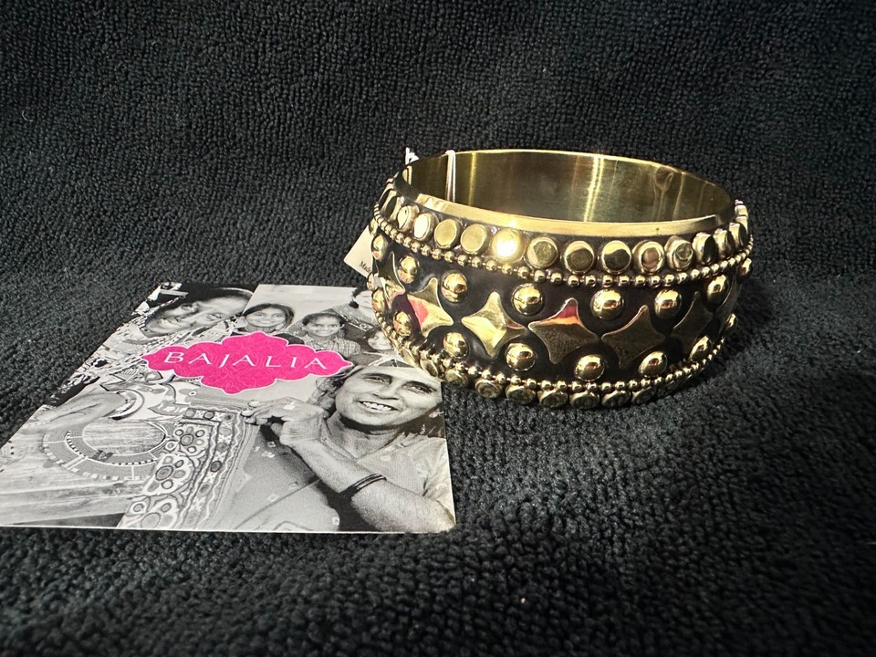 Bajalia Bangle Bracelet Cuff Gold Brass Black India Iris Apfel NEW | eBay