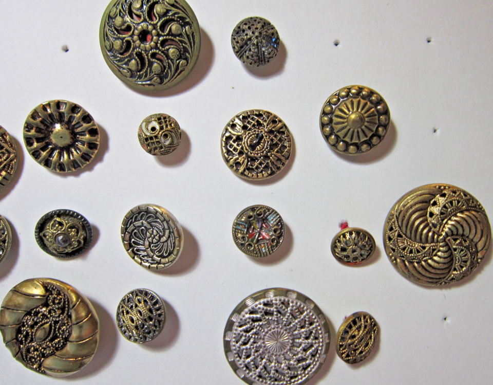 Antique Victorian Mixed BUTTON LOT 54 pc Round Stamped Brass Cut Steel ...