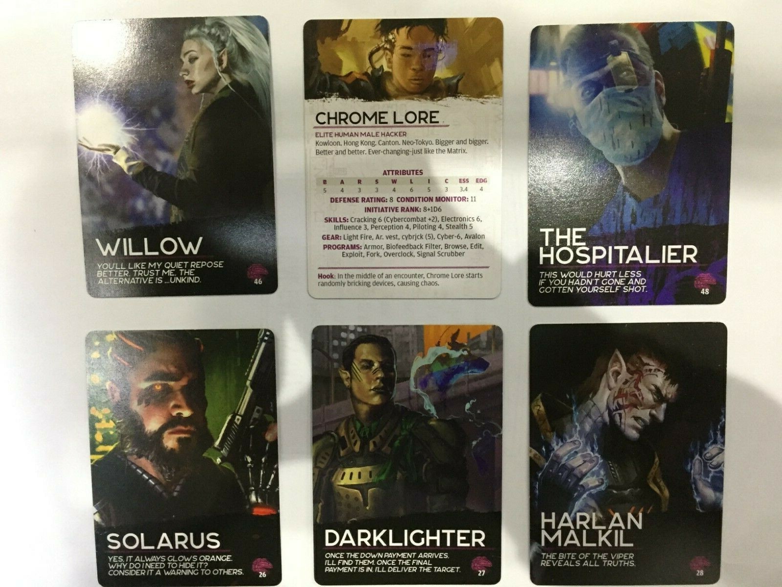 NEW 6x (SIX) Shadowrun Character Cards Game Willow Solarus Harlan ...