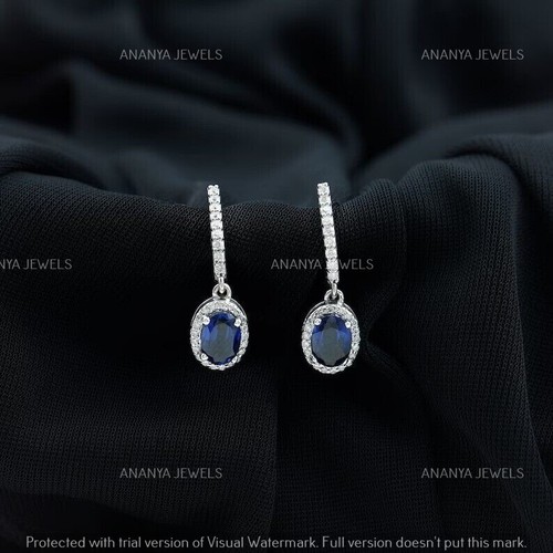 3 Ct Oval Cut Lab-Created Blue Sapphire Drop/Dangle Earrings 925 Sterling Silver | eBay