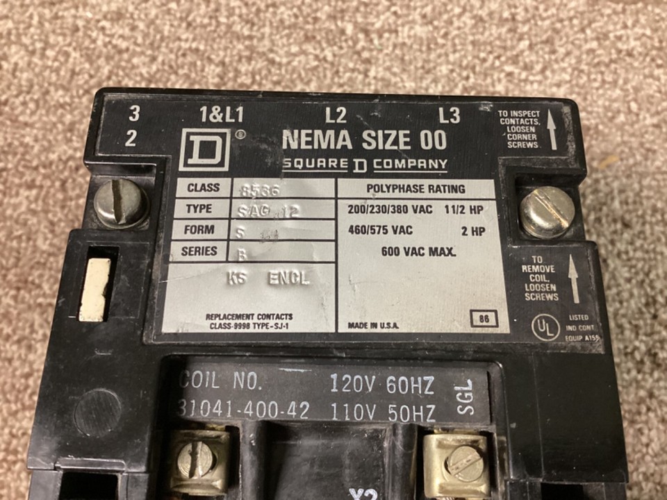 Square D 8536 SAG12 Size 00 Motor Starter With 120 Volt Coil | eBay