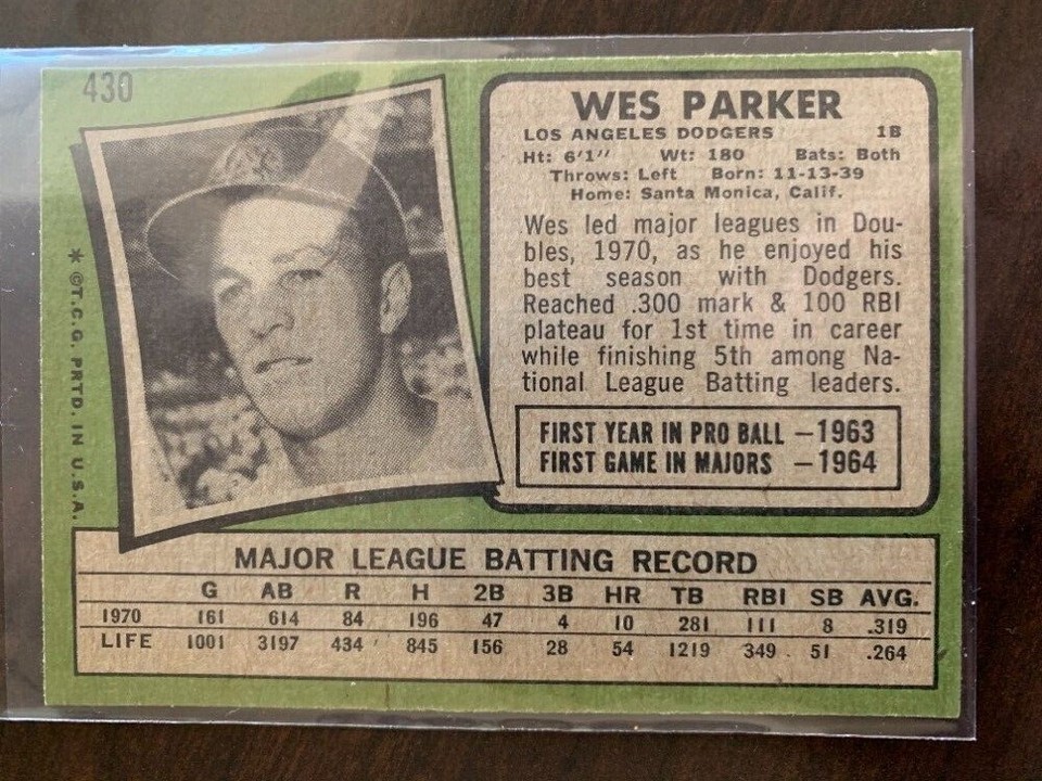 1971 Topps Baseball Card #430 Wes Parker - EX | eBay