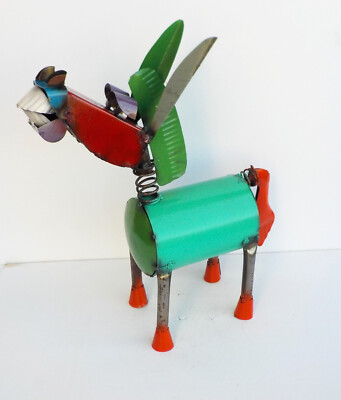 METAL ART BOBBLE HEAD DONKEY SCULPTURE 15" LONG X 18" TALL YARD ART ...