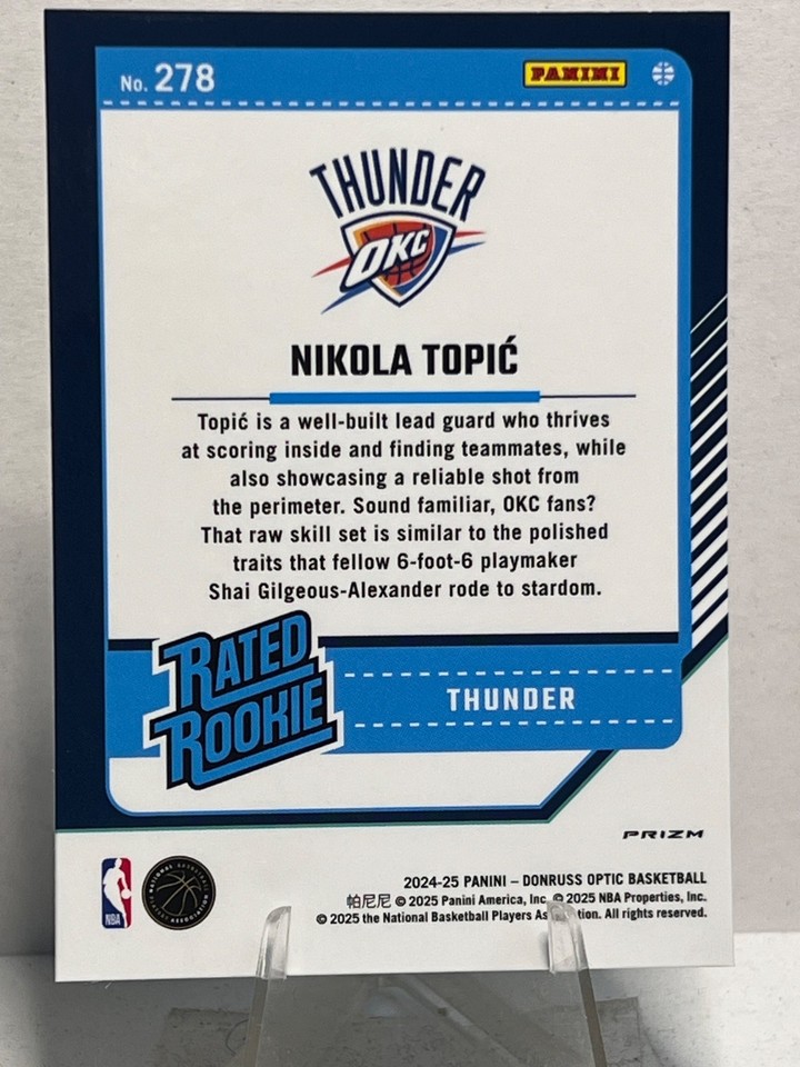Nikola Topic Rated Rookie Green Seismic Prizm 2024-25 Optic OKC Thunder ...