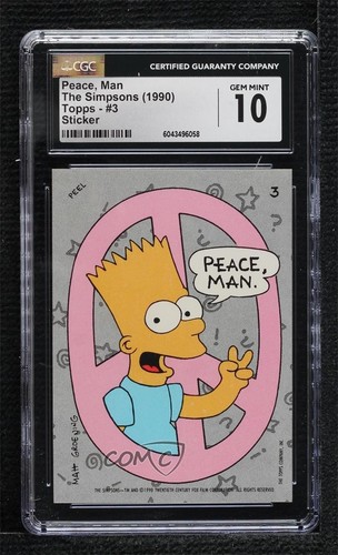 1990 Topps The Simpsons Stickers Bart Simpson Peace Man #3 CGC 10 Gem ...