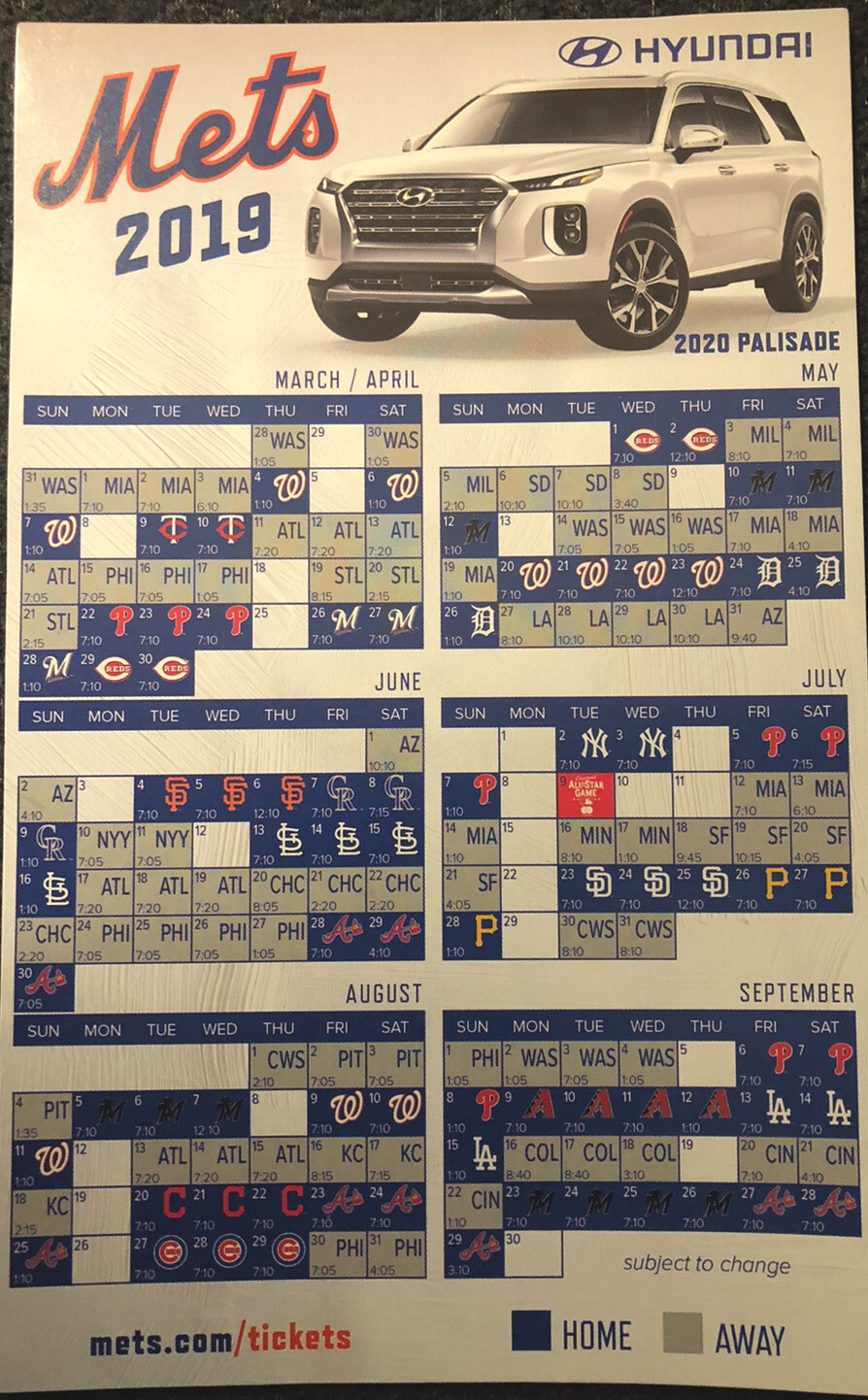 New York Mets 2019 Magnetic Schedule Hyundai Promo | eBay
