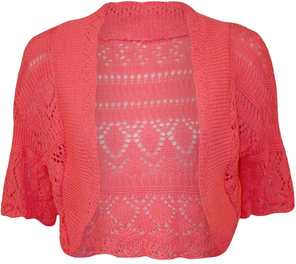 Womens Crochet Knitted Short Sleeve Shrug Ladies Cardigan Bolero Top ...