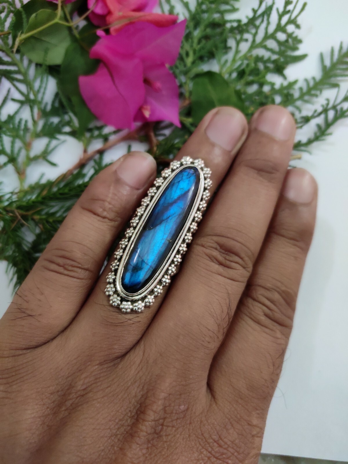 Long Labradorite Ring 925 Sterling Silver Bridesmaid Ring Wedding Ring ...