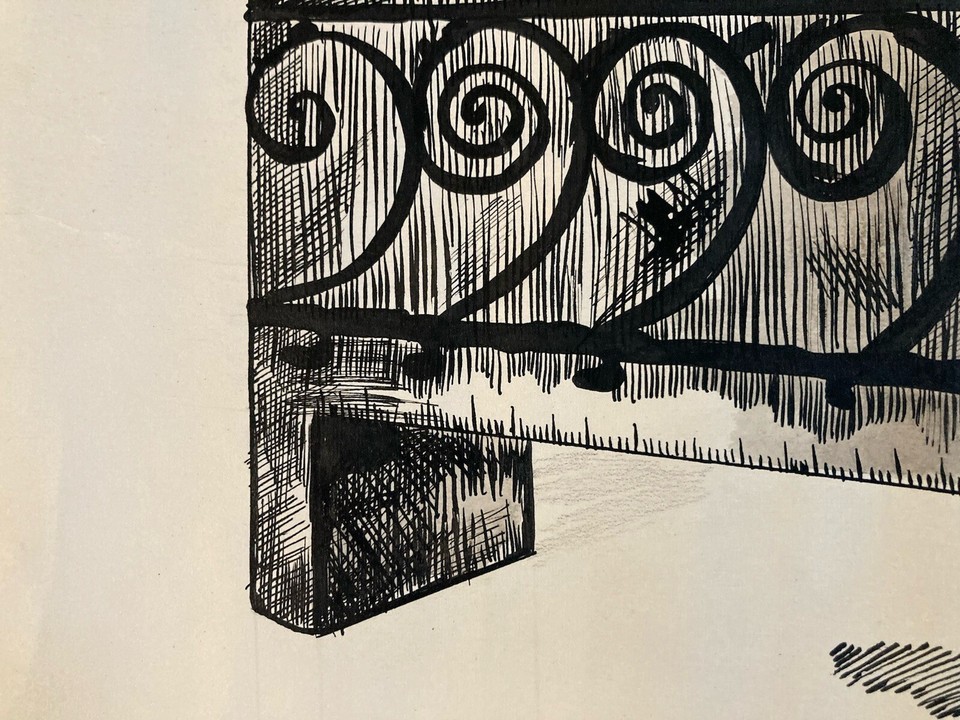 Large Drawing Hand Ink Architecture Art Chest 13th Century Iron ...