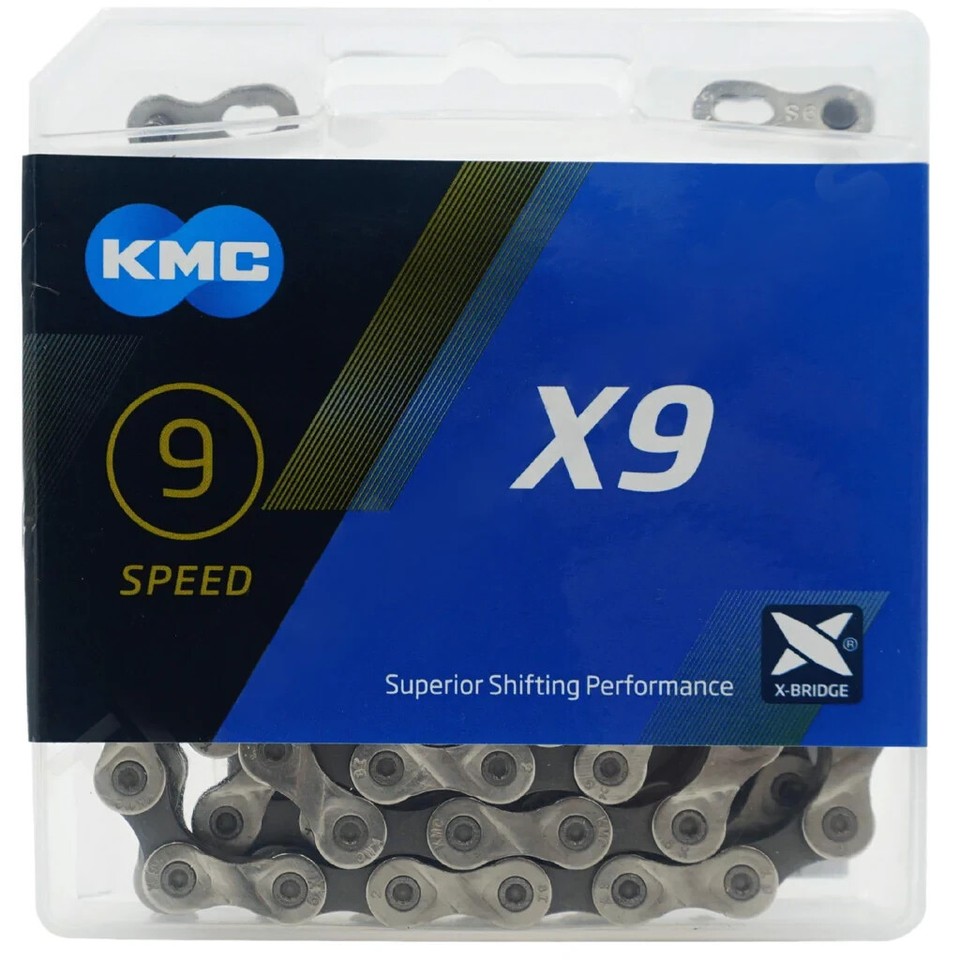 KMC X9 9-Speed Bike Chain (Nickle Plate/Grey) Road MTB fits Shimano ...
