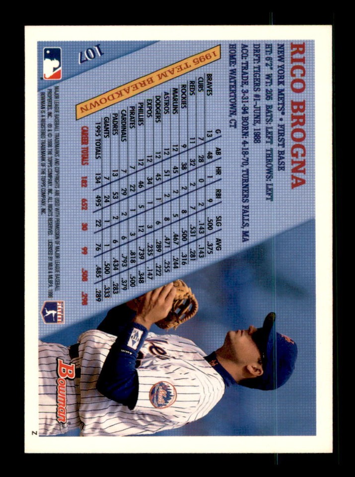 1996 Baseball Bowman Rico Brogna New York Mets #107 4 | eBay