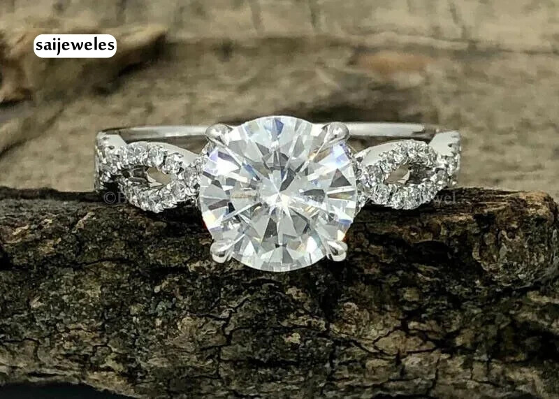 2.98CT Round Cut Lab Created Diamond Twisted Wedding Ring 14K White Gold Finish | eBay