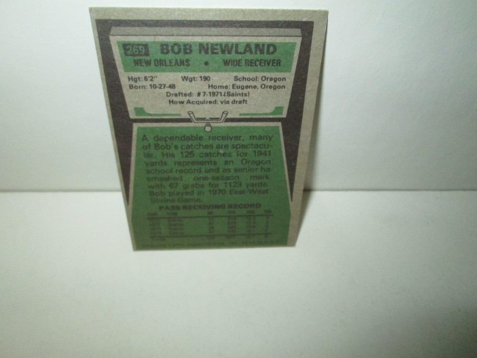 BOB NEWLAND 1975 FOOTBALL CARD Topps #269 NEW ORLEANS SAINTS Oregon WR ...