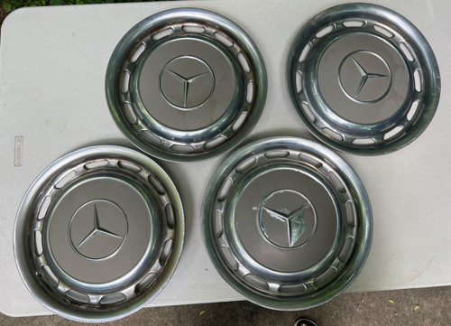 SET OF 4 MERCEDES BENZ GENUINE OEM VINTAGE Wheel Hubcap SOLID STAINLESS ...