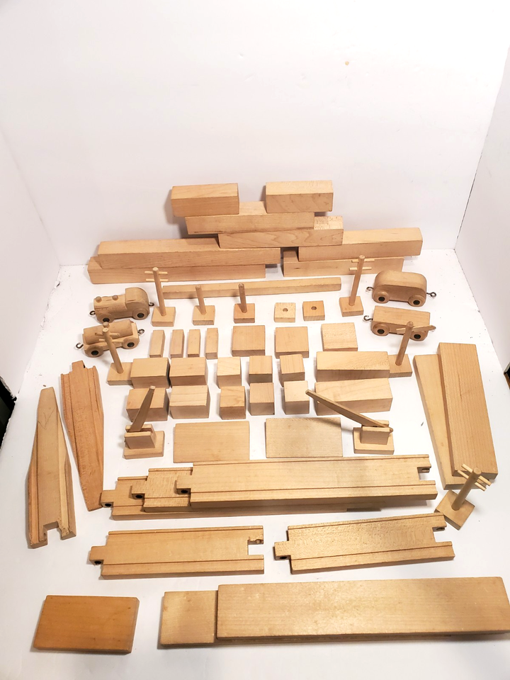 Vintage Skaneateles toy wooden railroad Train, Track and Blocks Set No ...